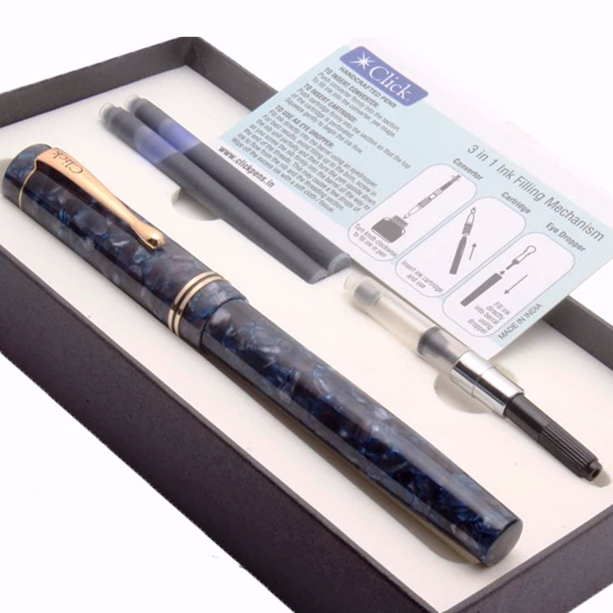 Click Renaissance Flashy Blue CT Fountain Pen CLK1400FBU