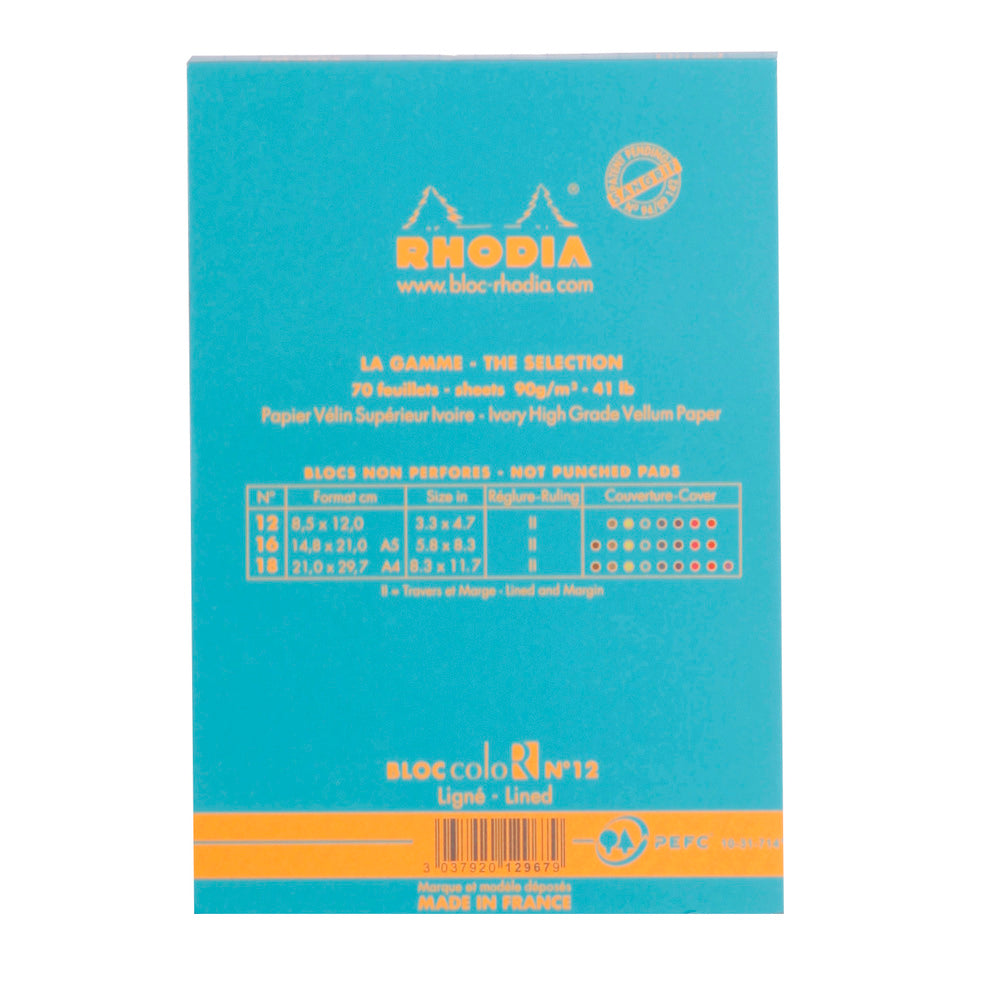 Rhodia Basics Turquoise Notepad (85X120mm - Lined) 12967C